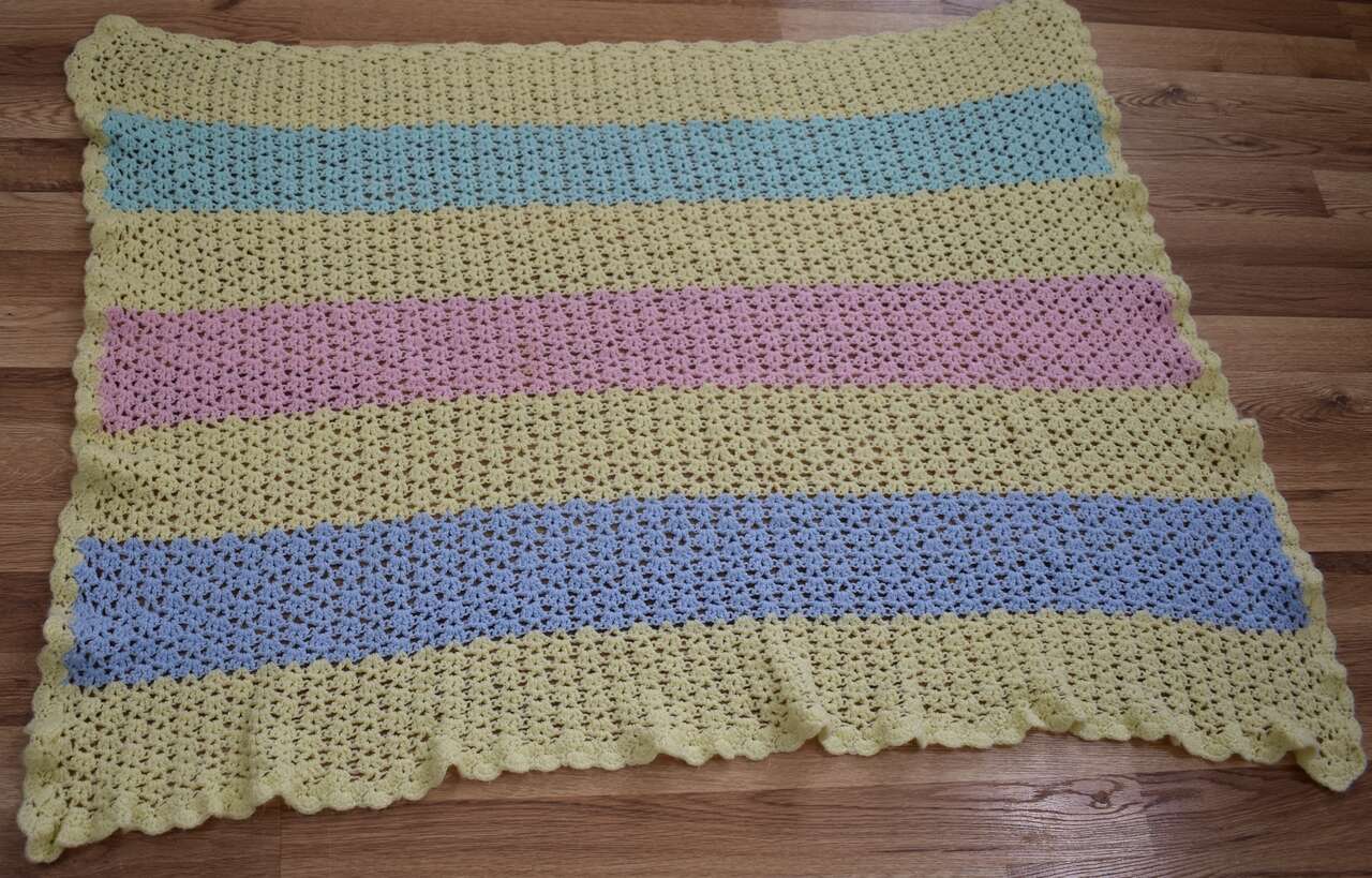 Beautiful Vintage Crochet Baby Blanket / Afghan In Yellow, Pink, Teal ...