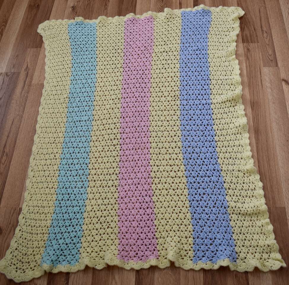 Beautiful Vintage Crochet Baby Blanket / Afghan In Yellow, Pink, Teal ...