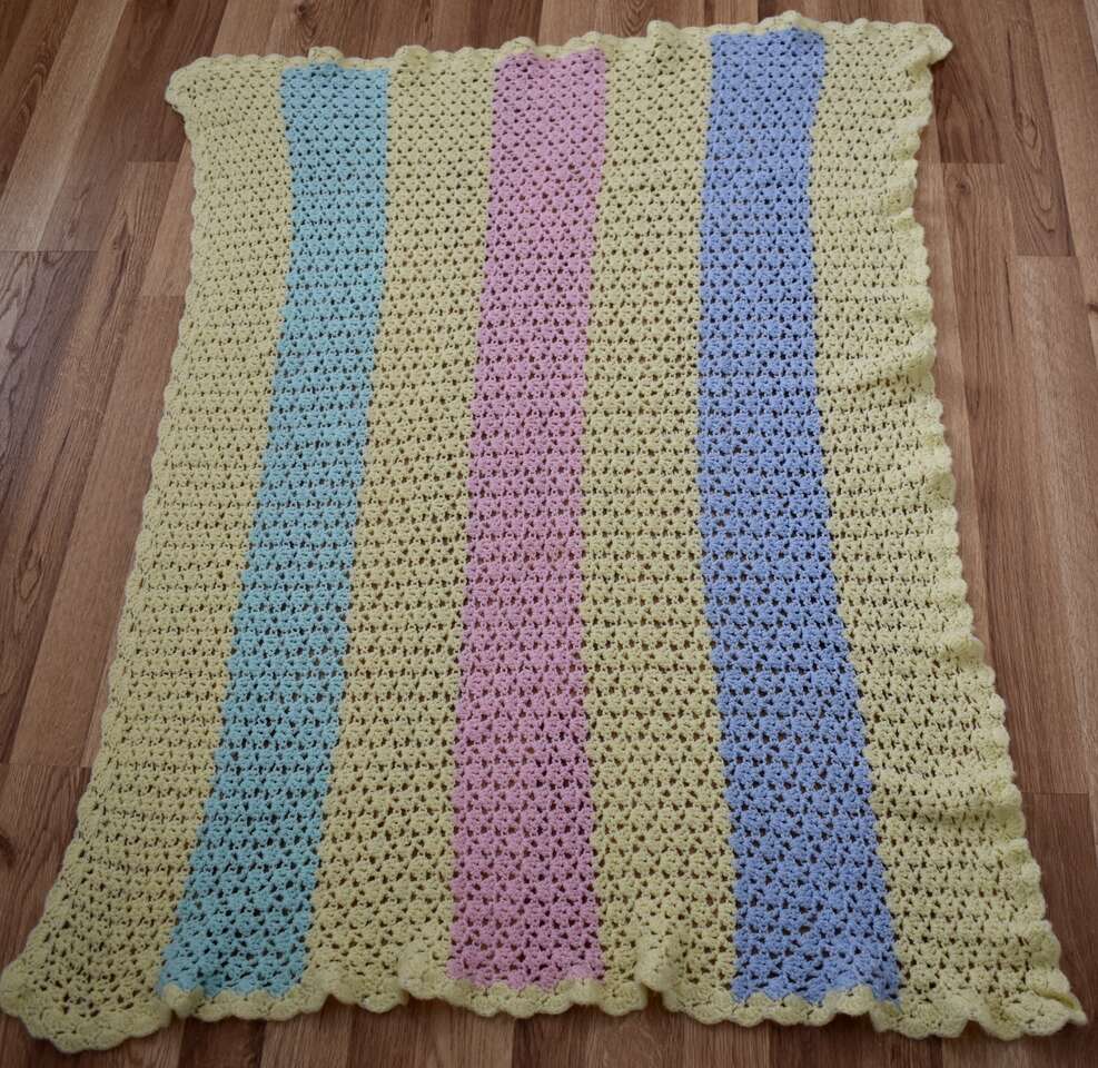Beautiful Vintage Crochet Baby Blanket / Afghan In Yellow, Pink, Teal ...